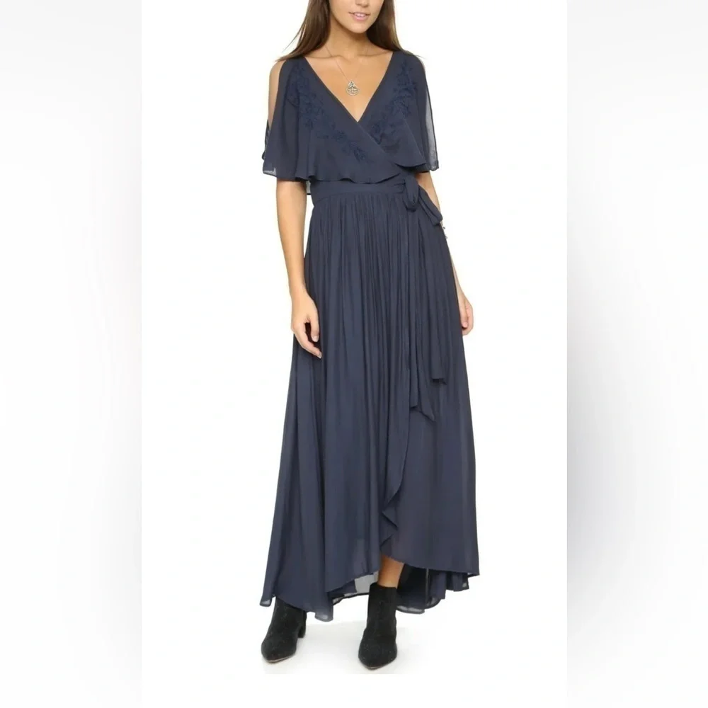 Free People | Dresses | Free People Fiona Maxi Wrap Dress In Midnight ...